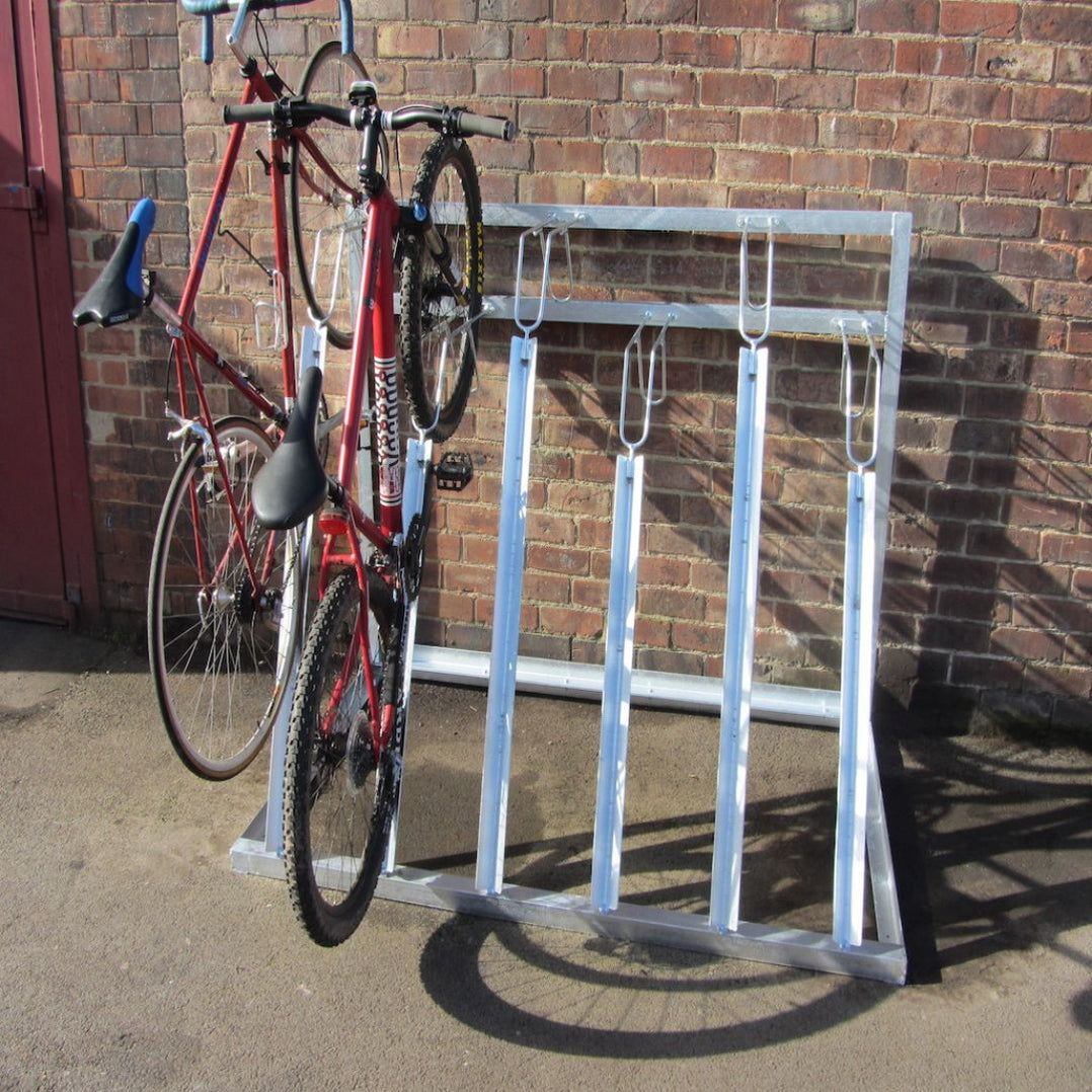 4 Bike Semi Vertical Bike Rack - Space Saving Floor — Bison Products